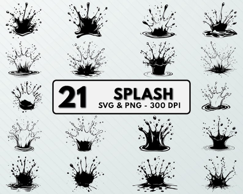 Water Splash Clipart: 21 SVG PNG Vector Art Designs (digital Download ...