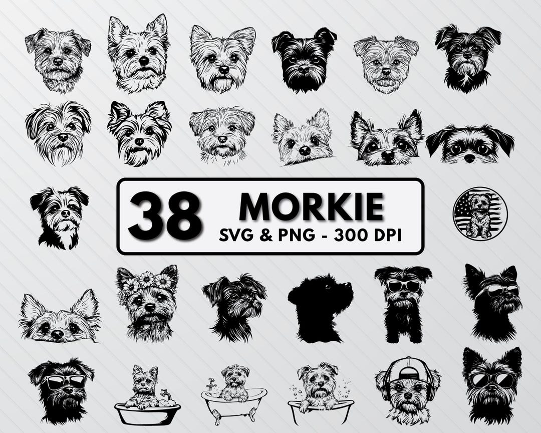 Morkie Svg Bundle, Morkie Dog Silhouette, Morkie Grooming Decal Vector ...