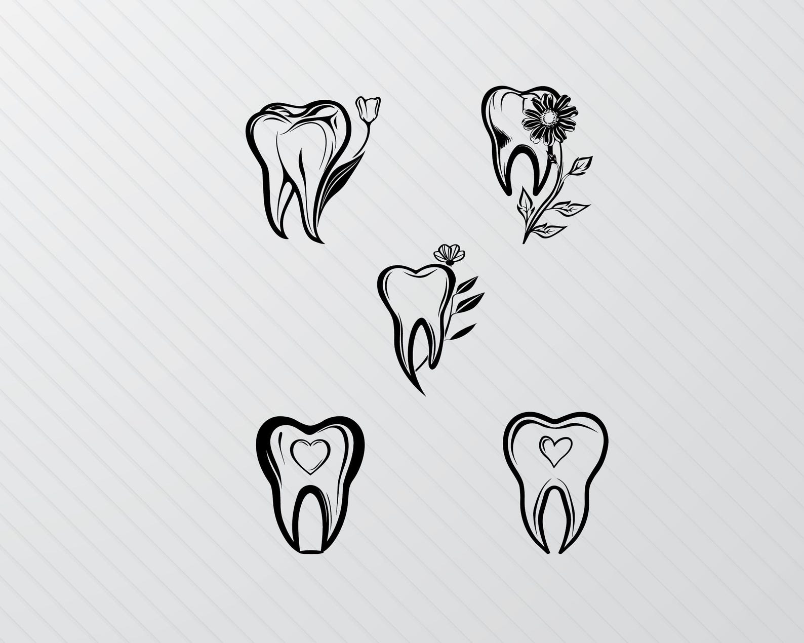 Tooth SVG Bundle: Flower Clipart, Healthy Outlines (PNG, Vector) - Etsy