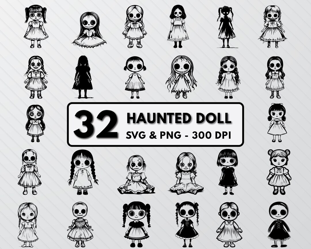 Haunted Doll SVG Bundle: Creepy Doll Clipart (PNG, Vector) - Etsy