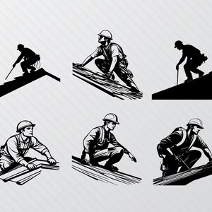 Roof Worker Silhouette SVG Bundle: Roofer Clipart, Constructor Outlines ...