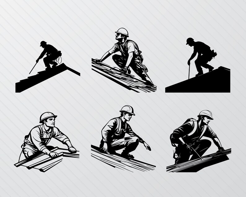 Roof Worker Silhouette SVG Bundle: Roofer Clipart, Constructor Outlines ...
