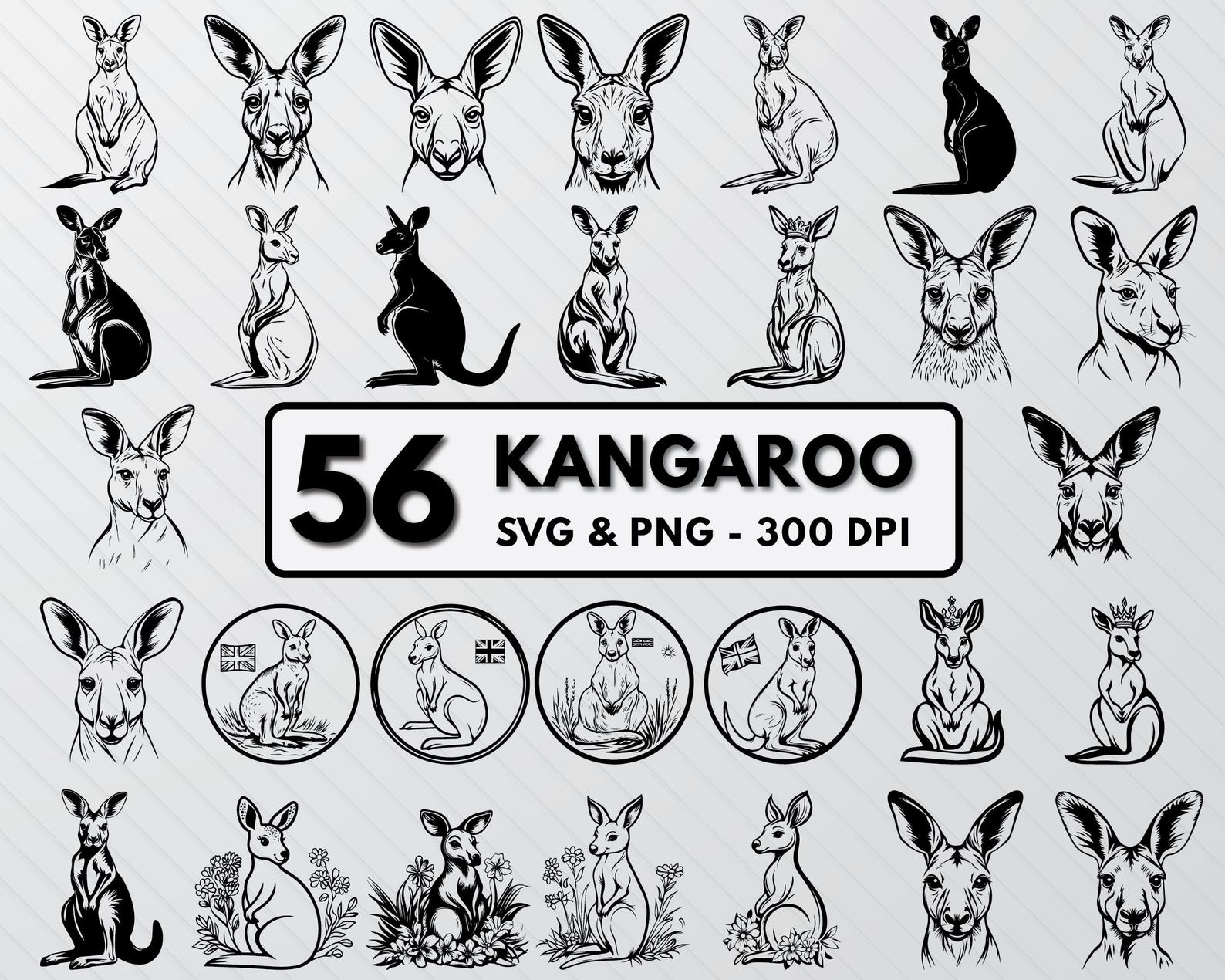 Kangaroo Silhouette Png, Kangaroo Svg Bundle, Kangaroo Vector Art ...