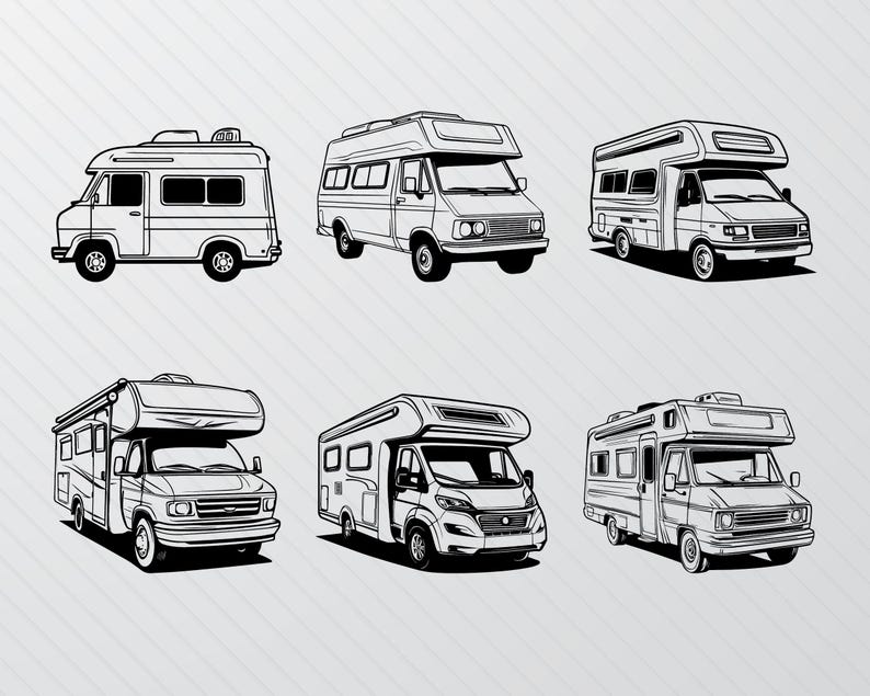 RV Camper Van Silhouette Svg Cricut, RV Camper Van Svg Bundle Set, RV ...