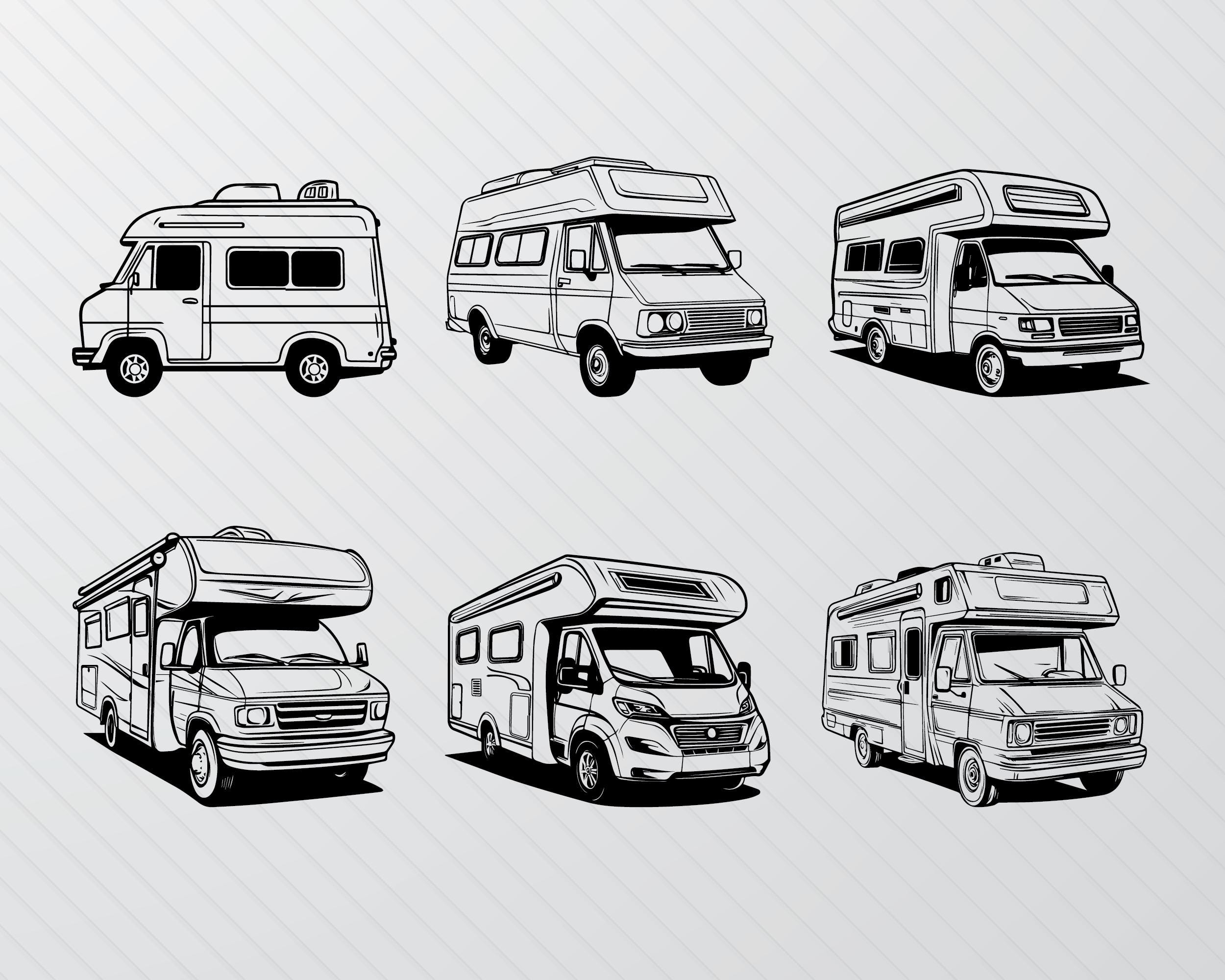 RV Camper Van Silhouette Svg Cricut, RV Camper Van Svg Bundle Set, RV ...