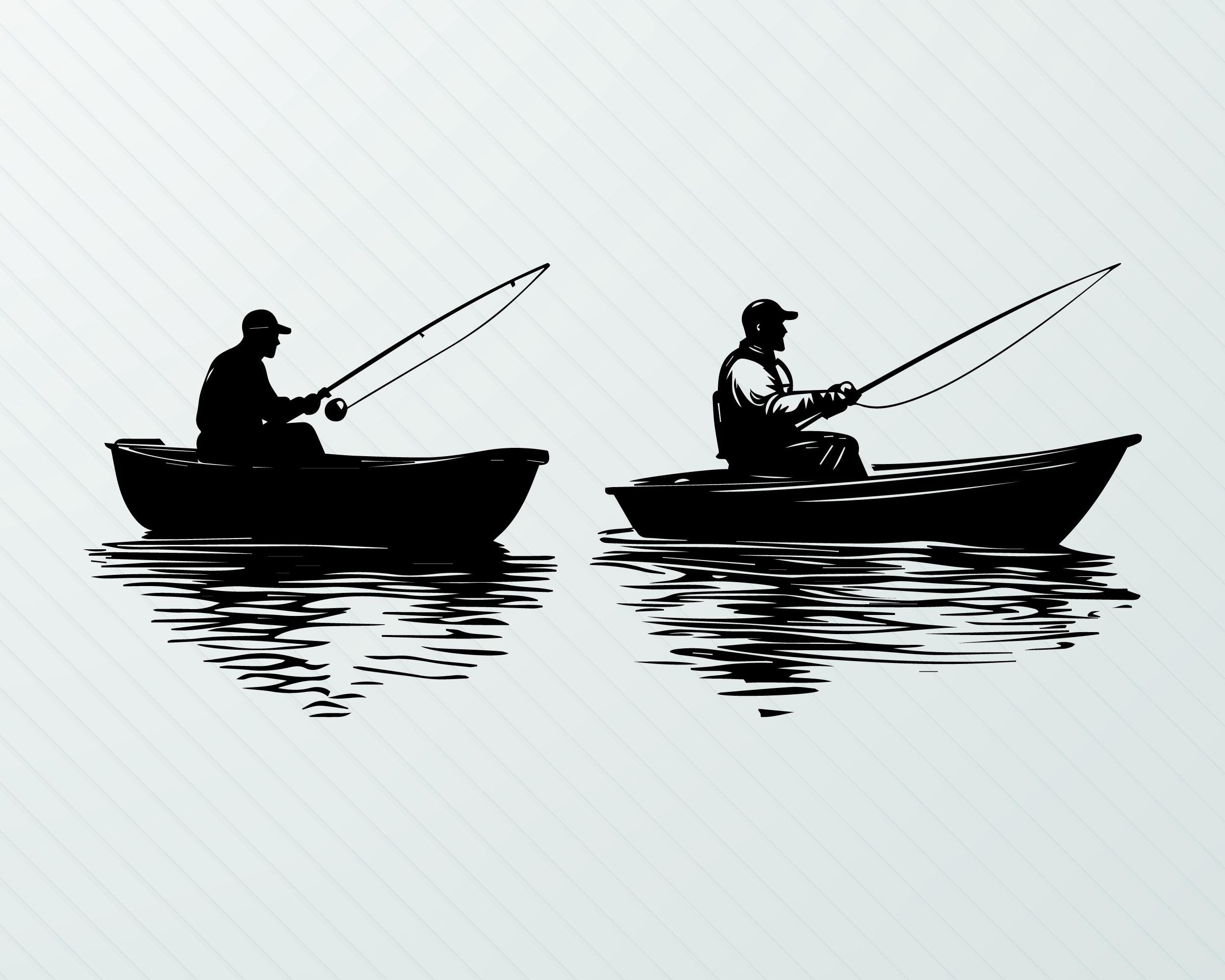 Fisherman in Boat SVG PNG Bundle: Silhouette Clipart, Cricut Cut File ...