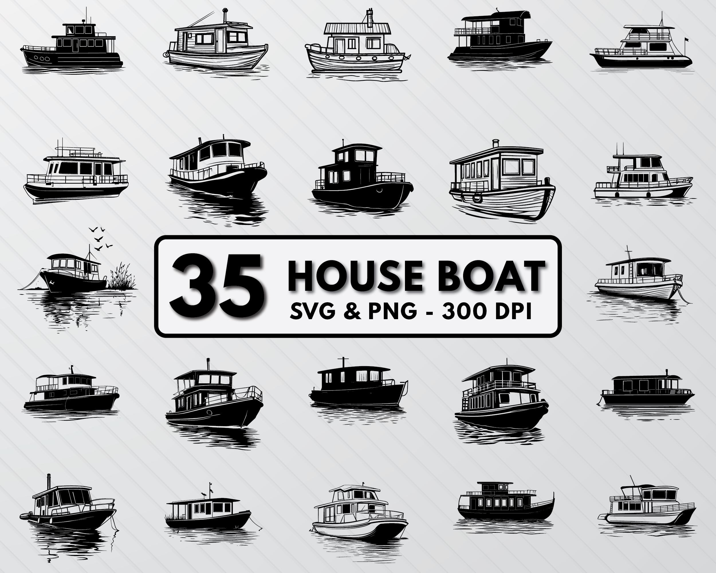 House Boat Svg Bundle, House Boat Silhouette, Traditional Houseboat ...
