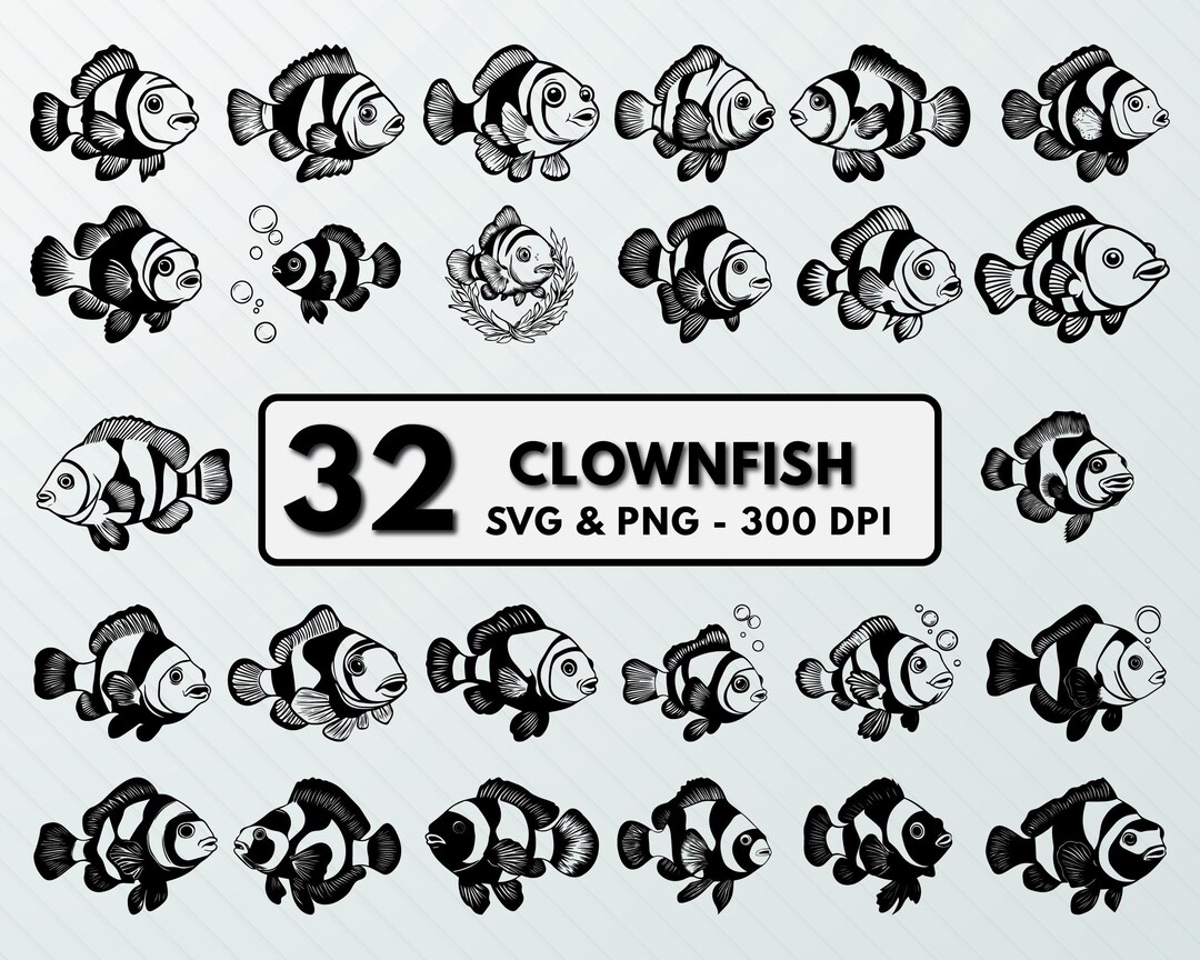 Clownfish SVG PNG Bundle: Silhouette Clipart Vector (300 DPI) - Etsy