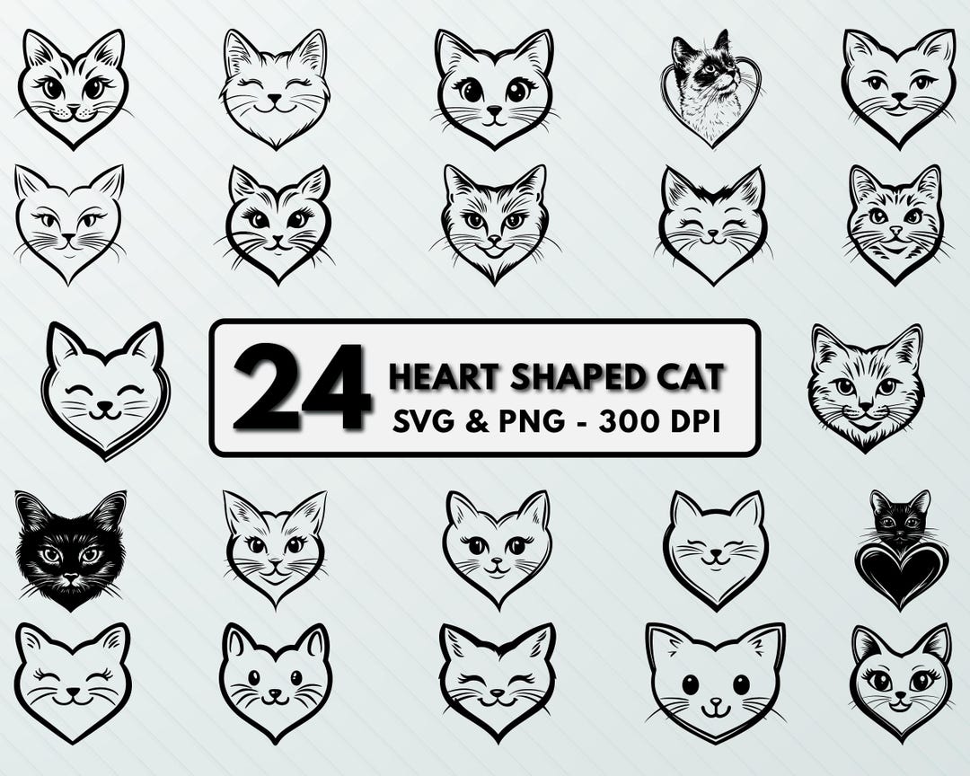 Heart Cat SVG: Silhouette Clipart, Vector Cut Files - Etsy