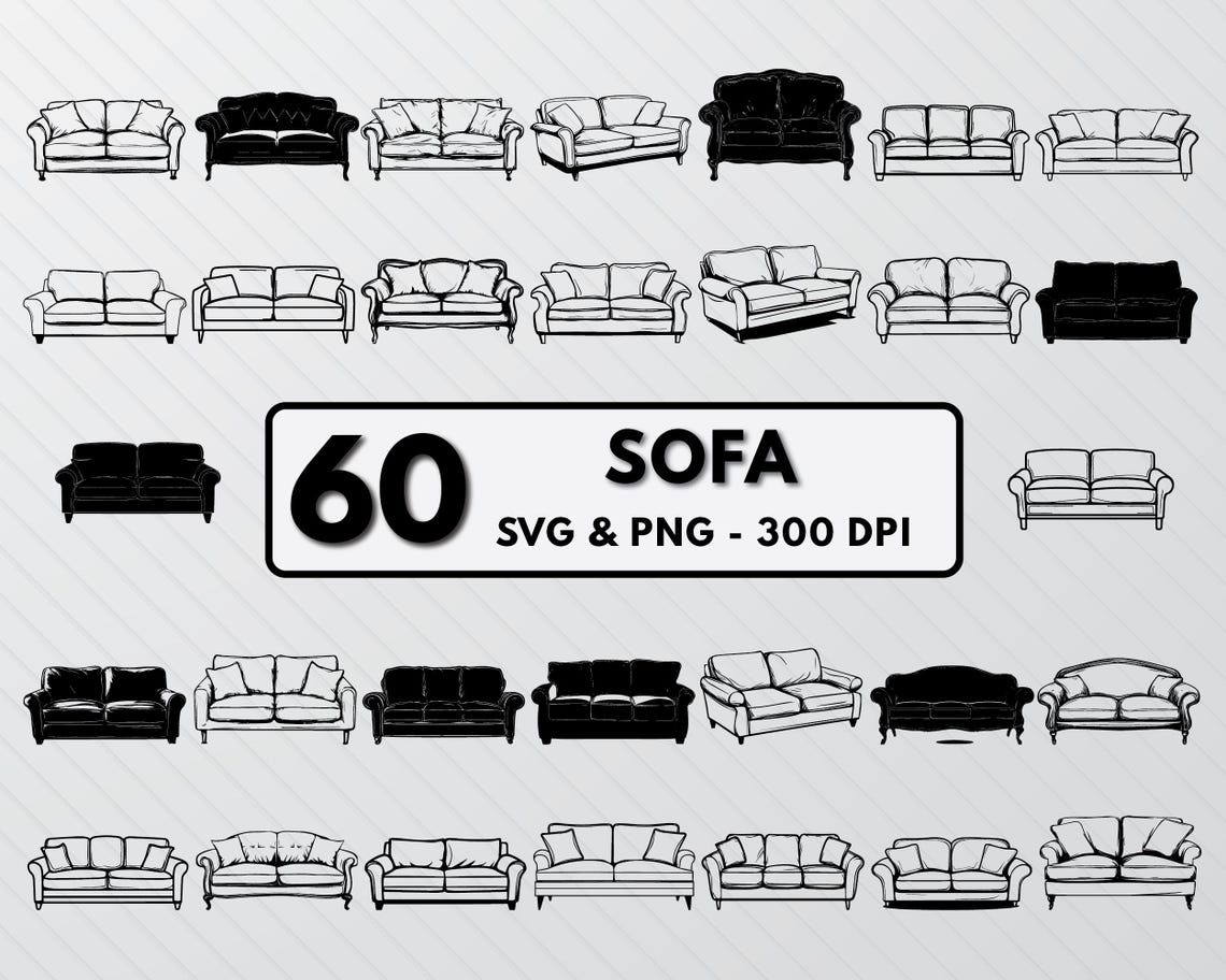Sofa Silhouette Svg, Sofa Svg Bundle File, Couch Clipart Png, Sofa ...