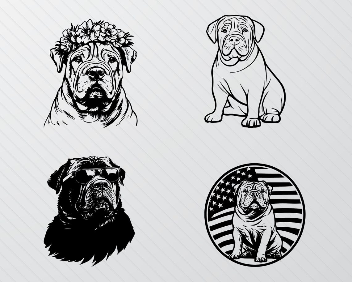 Shar Pei SVG Bundle: Dog Breed Clipart, Decal Vector (PNG) - Etsy