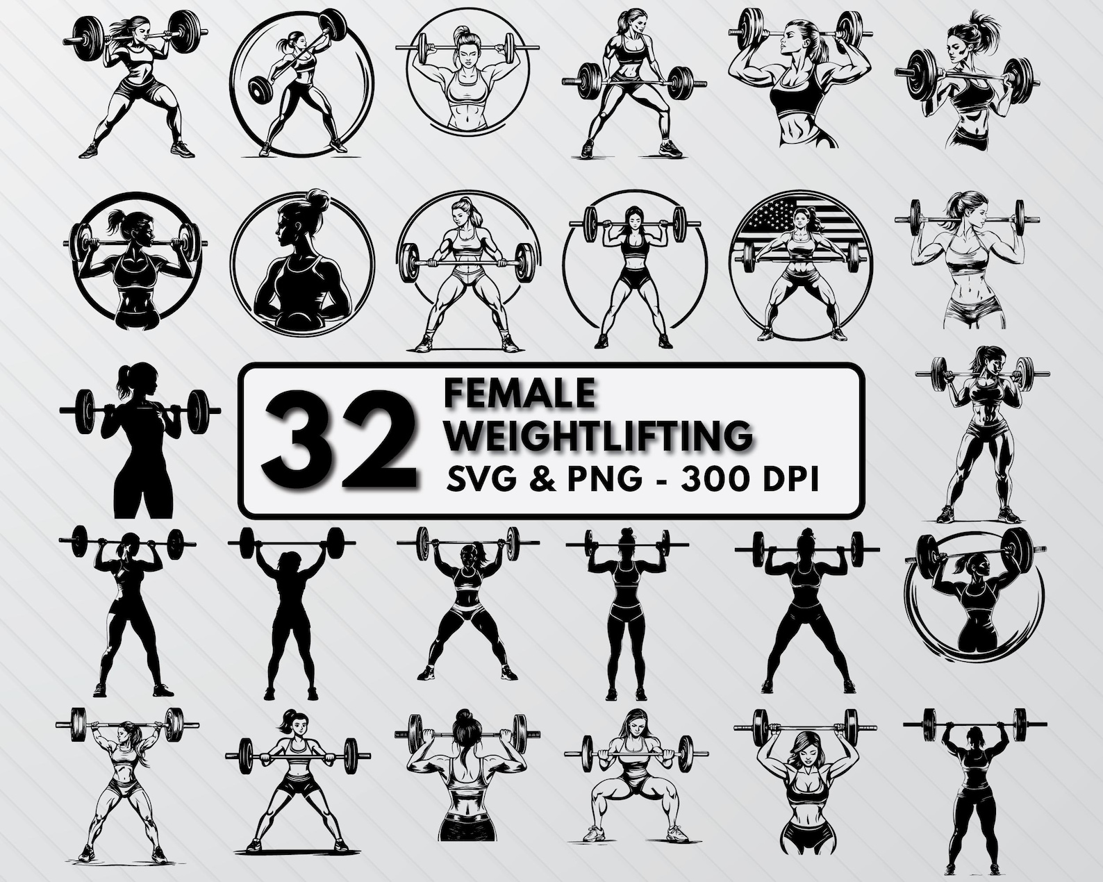 Female Weightlifting Svg Bundle, Weightlifting Silhouette, Female Power ...