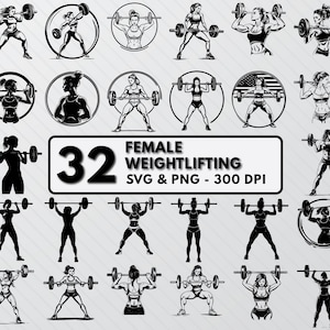Female Weightlifting Svg Bundle, Weightlifting Silhouette, Female Power Clipart Png Outline ...