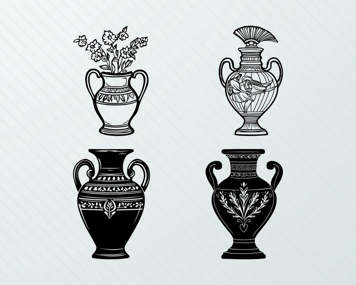 Greek Amphora SVG PNG Clipart: Ancient Pottery Designs (digital ...