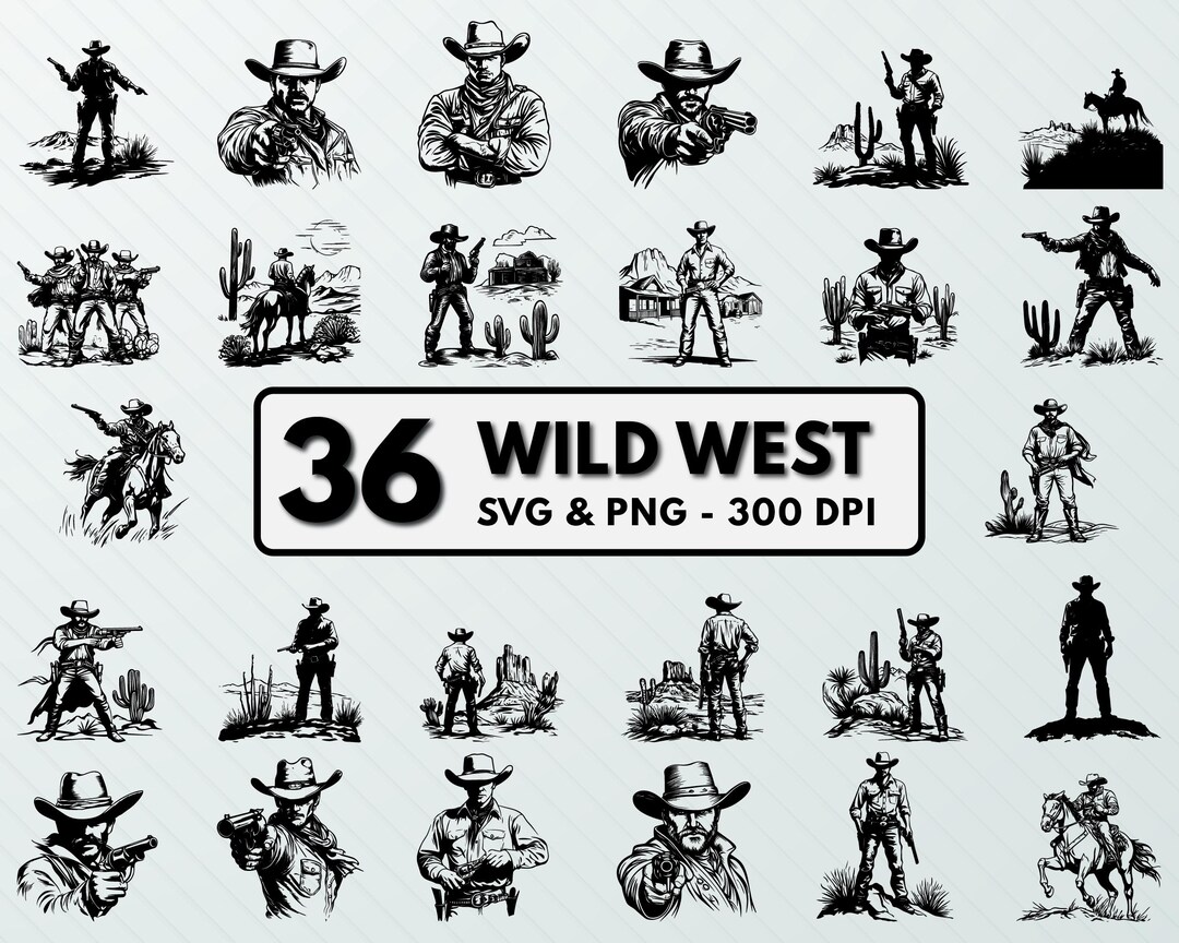 Wild West Cowboy Clipart: Silhouette Vector Art (SVG, PNG) - Etsy
