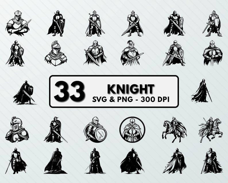 Knight Silhouette: Vector Art, Cut Files, Clipart (SVG, PNG) - Etsy