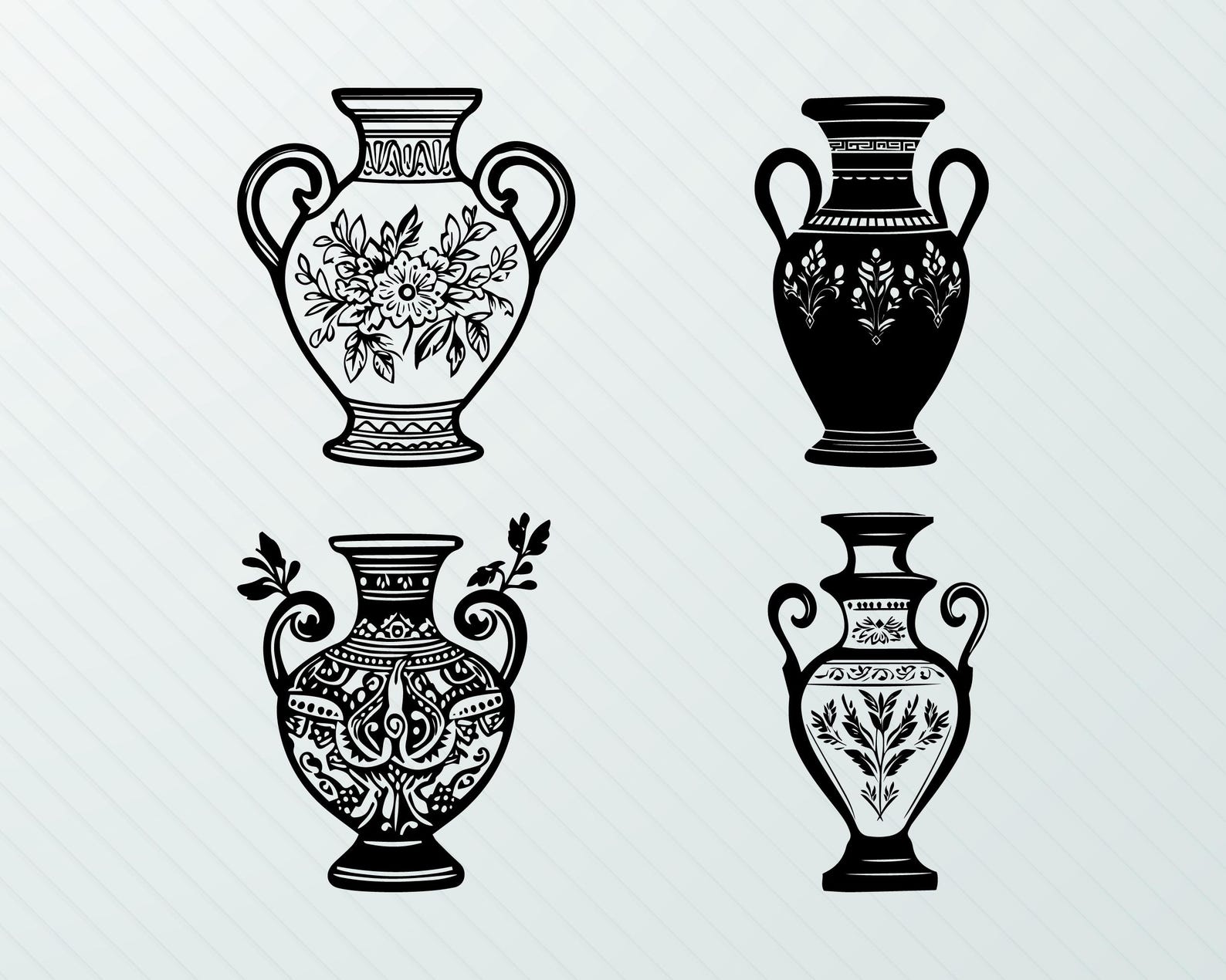 Greek Amphora SVG PNG Clipart: Ancient Pottery Designs (digital ...