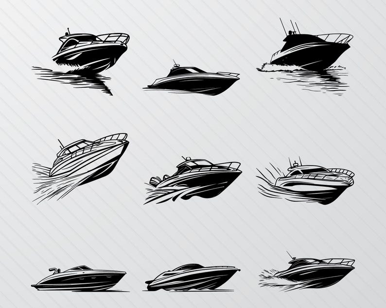 Speed Boat Silhouette, Speed Boat Svg Set Bundle Cut Files, Speed Boat ...