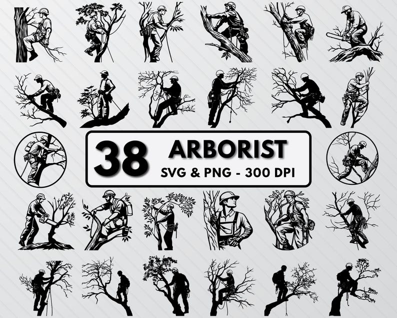 Arborist Silhouette SVG Bundle: Tree Surgeon Vector Clipart (PNG, SVG ...