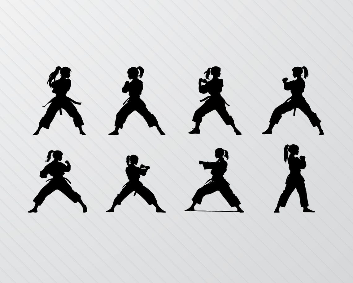 Karate Girl Silhouette Bundle: 58 SVG & PNG Clipart Files - Etsy