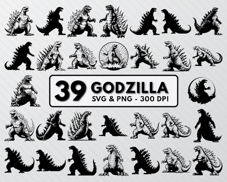 Godzilla Silhouette Bundle: SVG, PNG Cut Files - Etsy