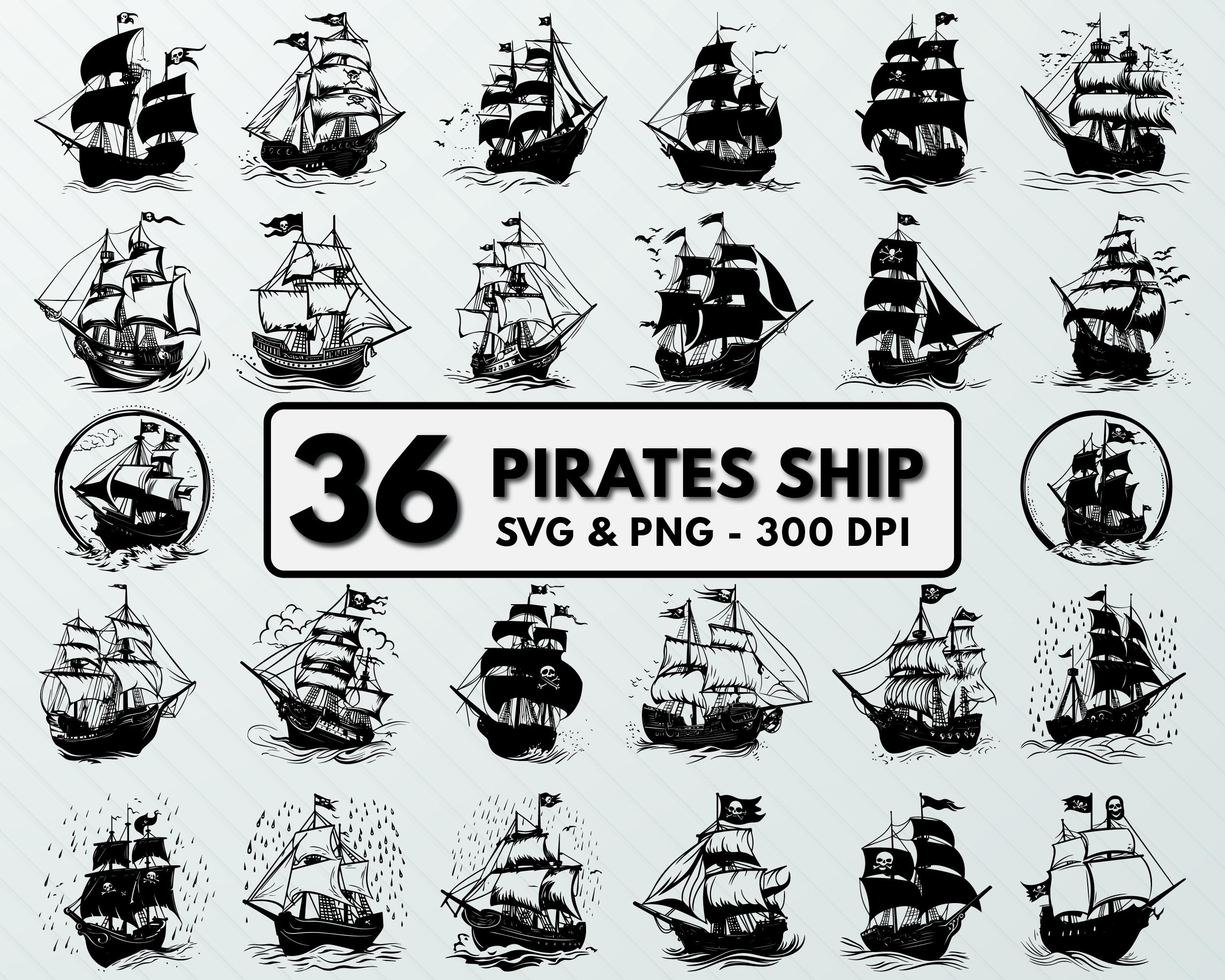 Pirate Ship Clipart: Sea Vessel Silhouette (SVG, PNG) - Etsy