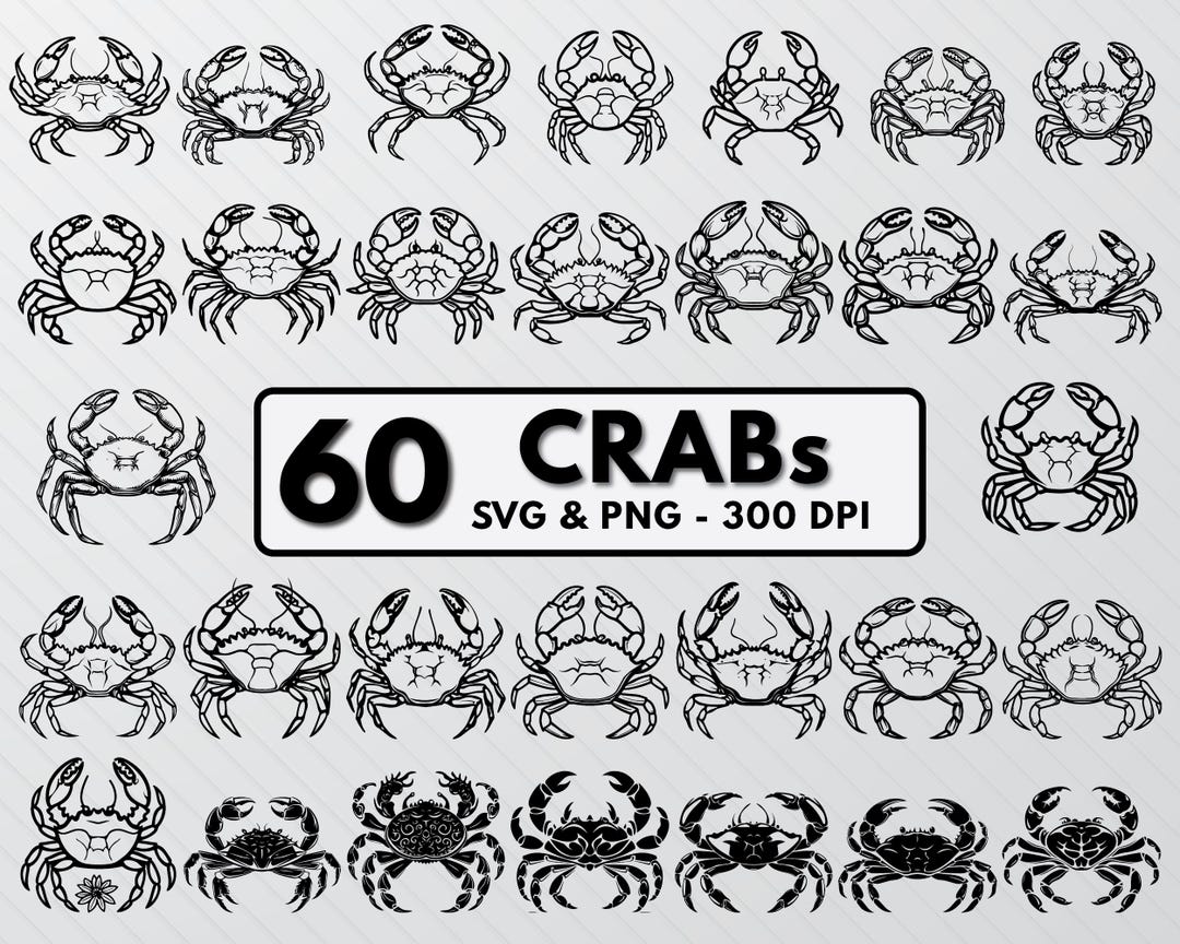 Crab Silhouette SVG Bundle, Seafood Clipart (PNG, SVG) - Etsy