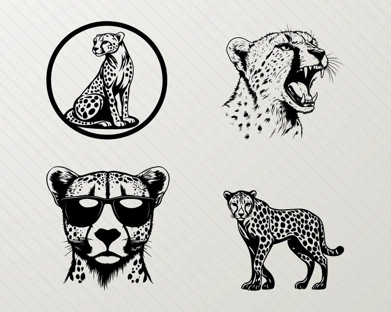 Cheetah Silhouette SVG Bundle: Leopard Line Art Clipart (PNG) - Etsy