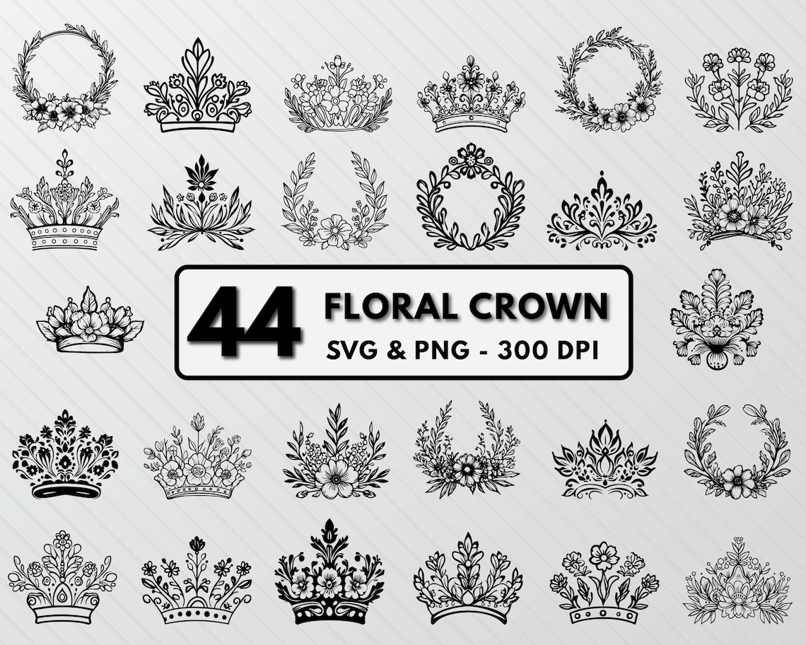 Floral Crown SVG Bundle: Silhouette Cut File, Clipart PNG - Etsy