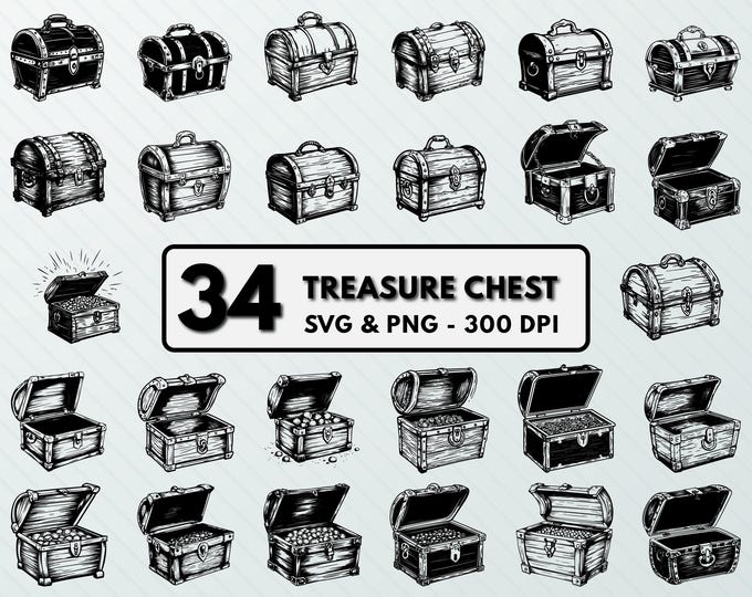 PIRATE TREASURE CHEST Svg, Antique Wooden Treasure Chest Svg Files for ...