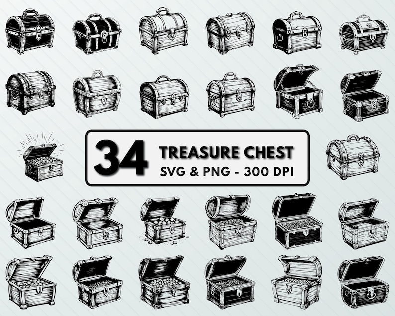 Treasure Chest Svg, Pirate Treasure Png, Treasure Chest Vector Clipart, Silhouette, Decal ...