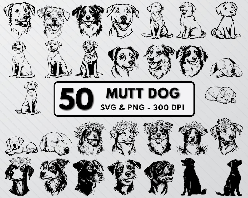 Mutt Dog Svg Bundle, Mutt Dog Silhouette Cut File for Cricut, Mutt Dog ...
