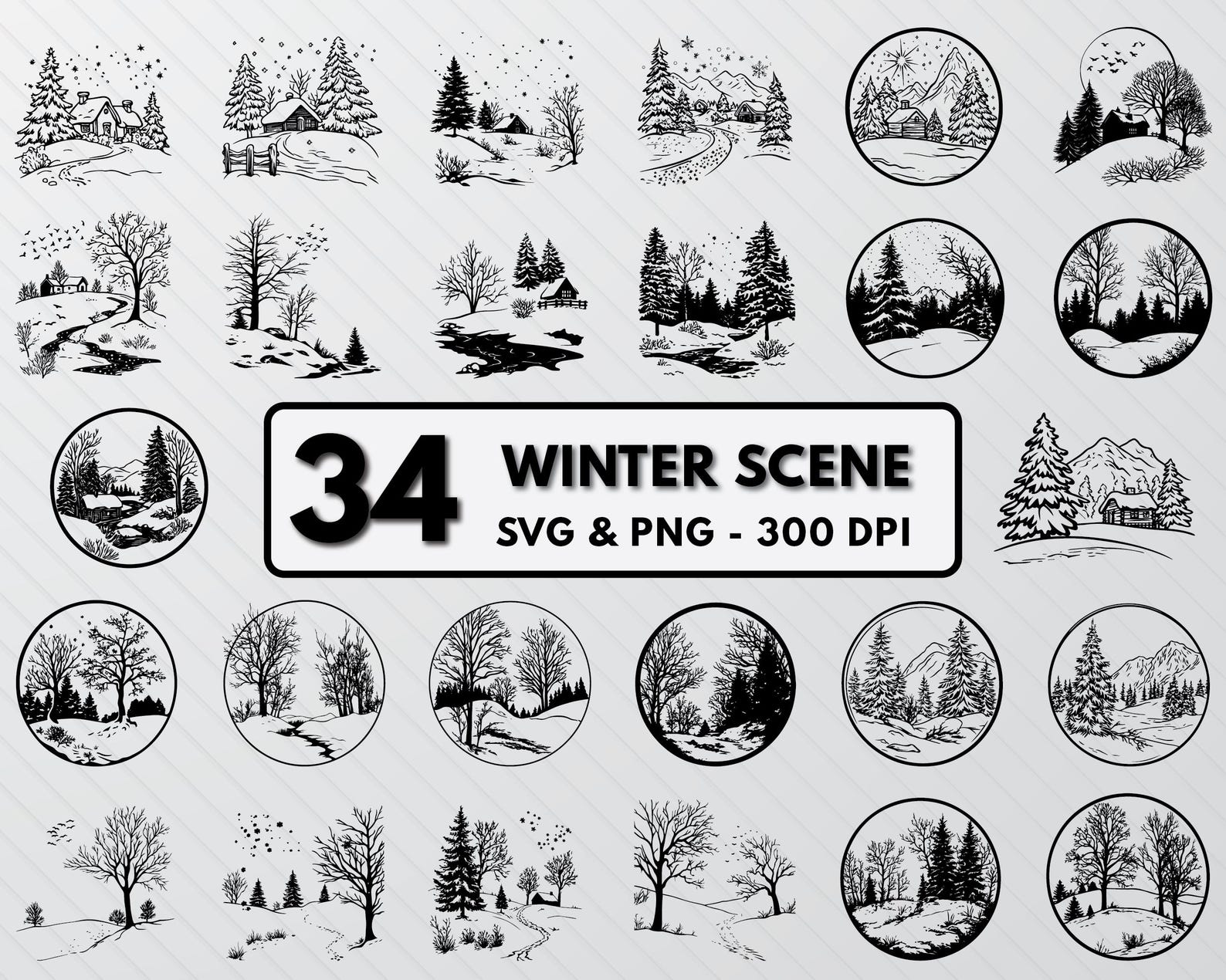 Winter Scene Svg Bundle, Christmas Winter Scene Silhouette Design ...