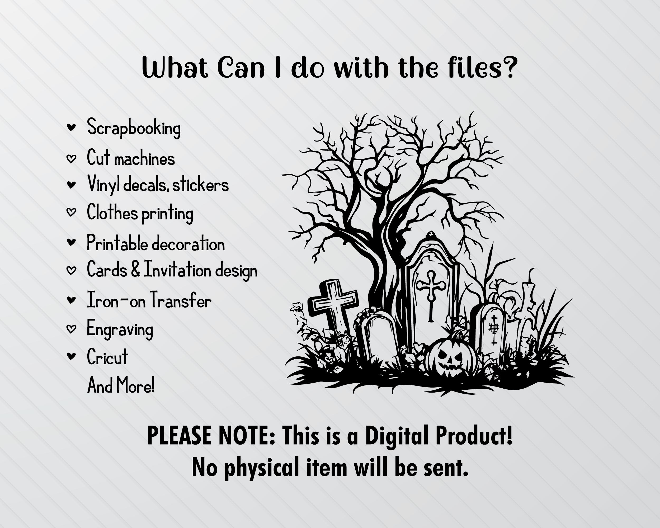 Halloween Cemetery Svg Decal Bundle, Halloween Cemetery Silhouette Cut ...