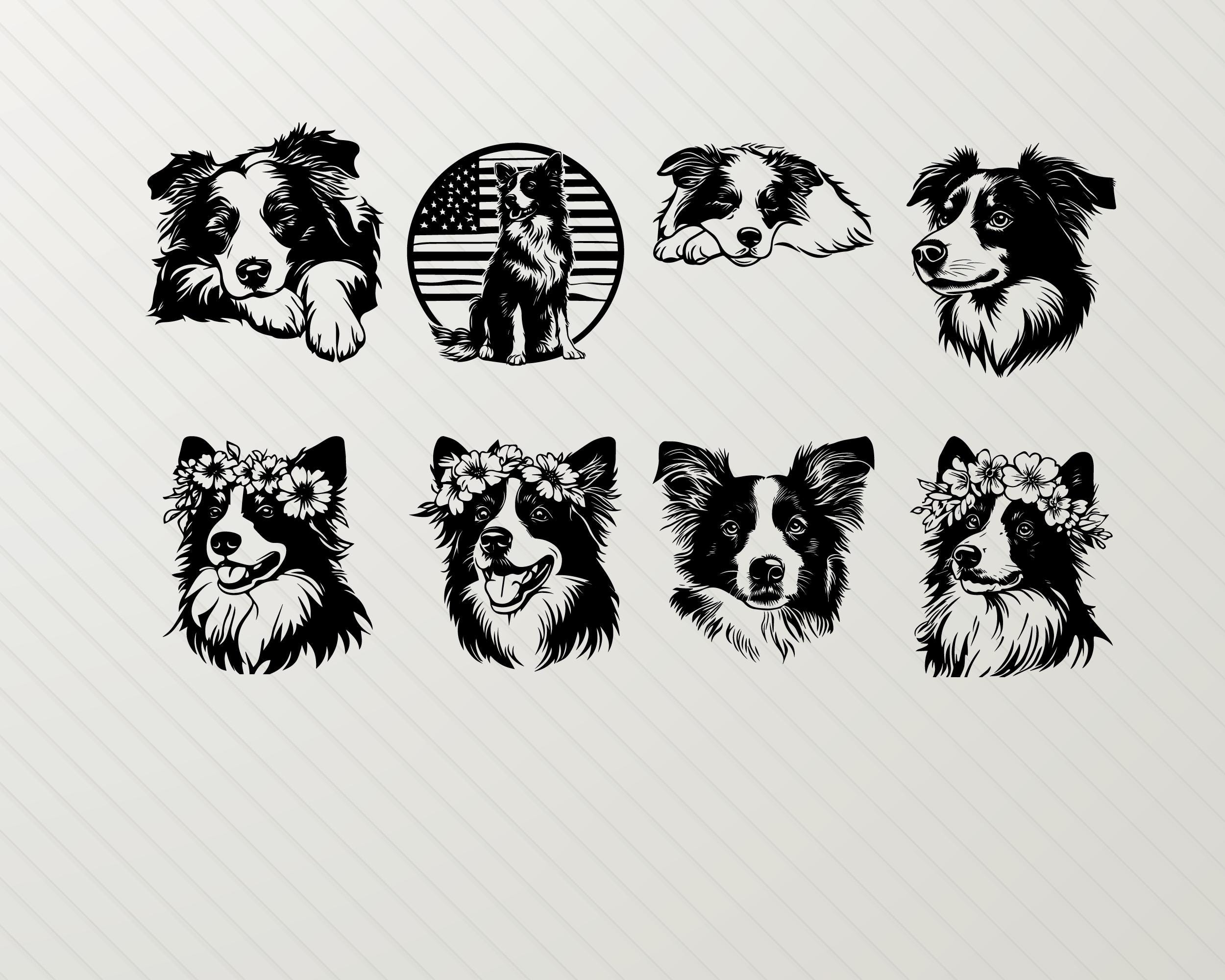 Border Collie Svg Silhouette, Border Collie Svg Bundle, Cute Dog Png ...