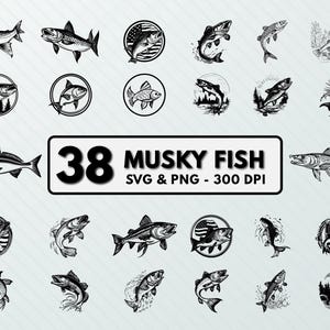 Musky Fish SVG PNG Bundle: Fishing Clipart, Decal Cut Files - Etsy