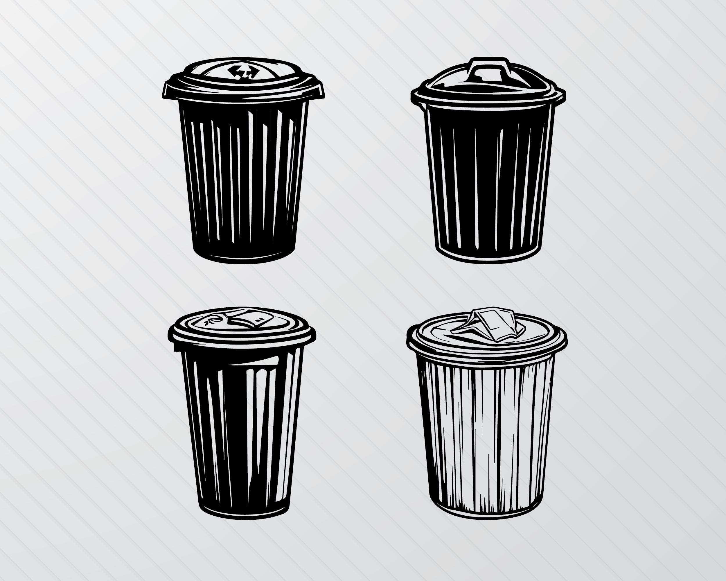 Trash Can Svg, Trash Bin Silhouette Cut Files Cricut, Rubbish Bin Png ...