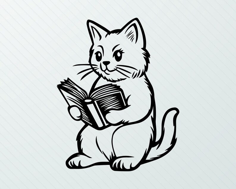 Cat Reading Book SVG PNG Bundle: Silhouette Clipart, Vector Cut Files ...