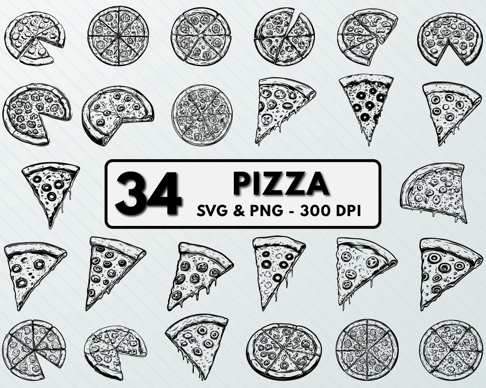 Pizza SVG Bundle: Food Clipart, Pizza Slice Decal (PNG, 300 DPI) - Etsy