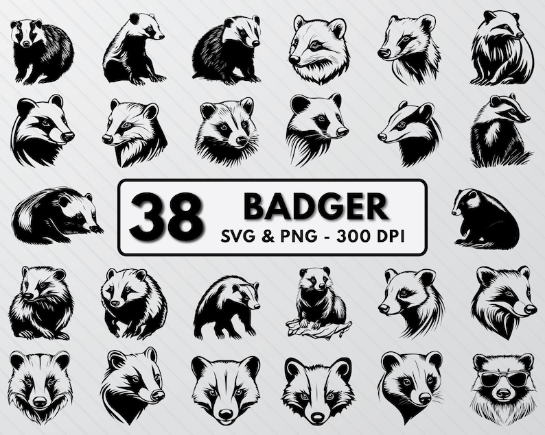 Badger SVG Bundle: Honey Badger Silhouette Clipart (digital Download ...