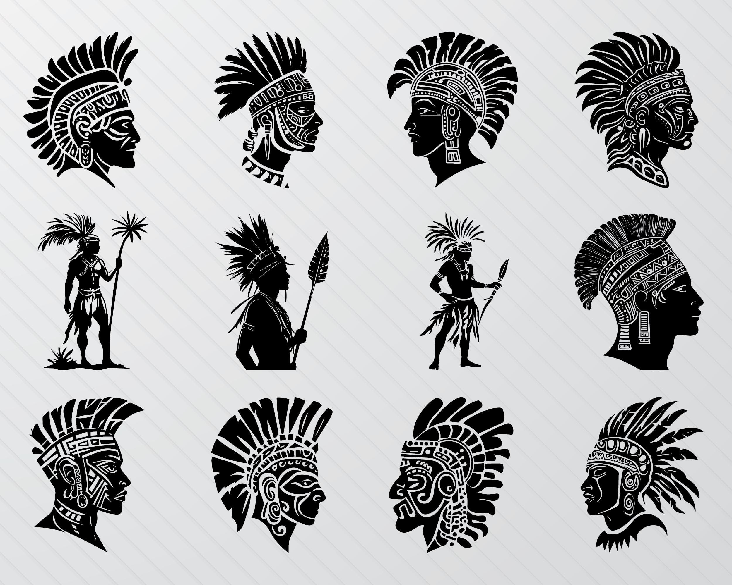 Taino Warrior Silhouette SVG Bundle: Tribal Queen Clipart (PNG, Vector ...