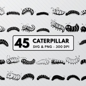 Caterpillar Svg Bundle, Caterpillar Silhouette, Spring Caterpillar ...