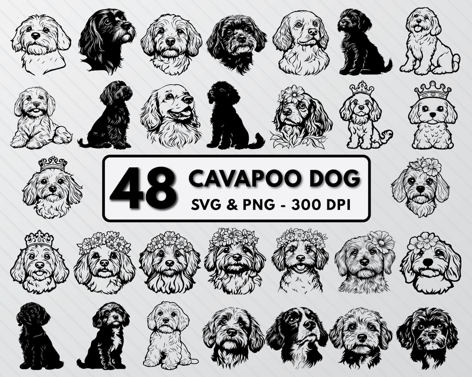 Cavapoo Dog Silhouette, Cavapoo Dogs Svg Bundle, Cadoodle Puppies Png ...