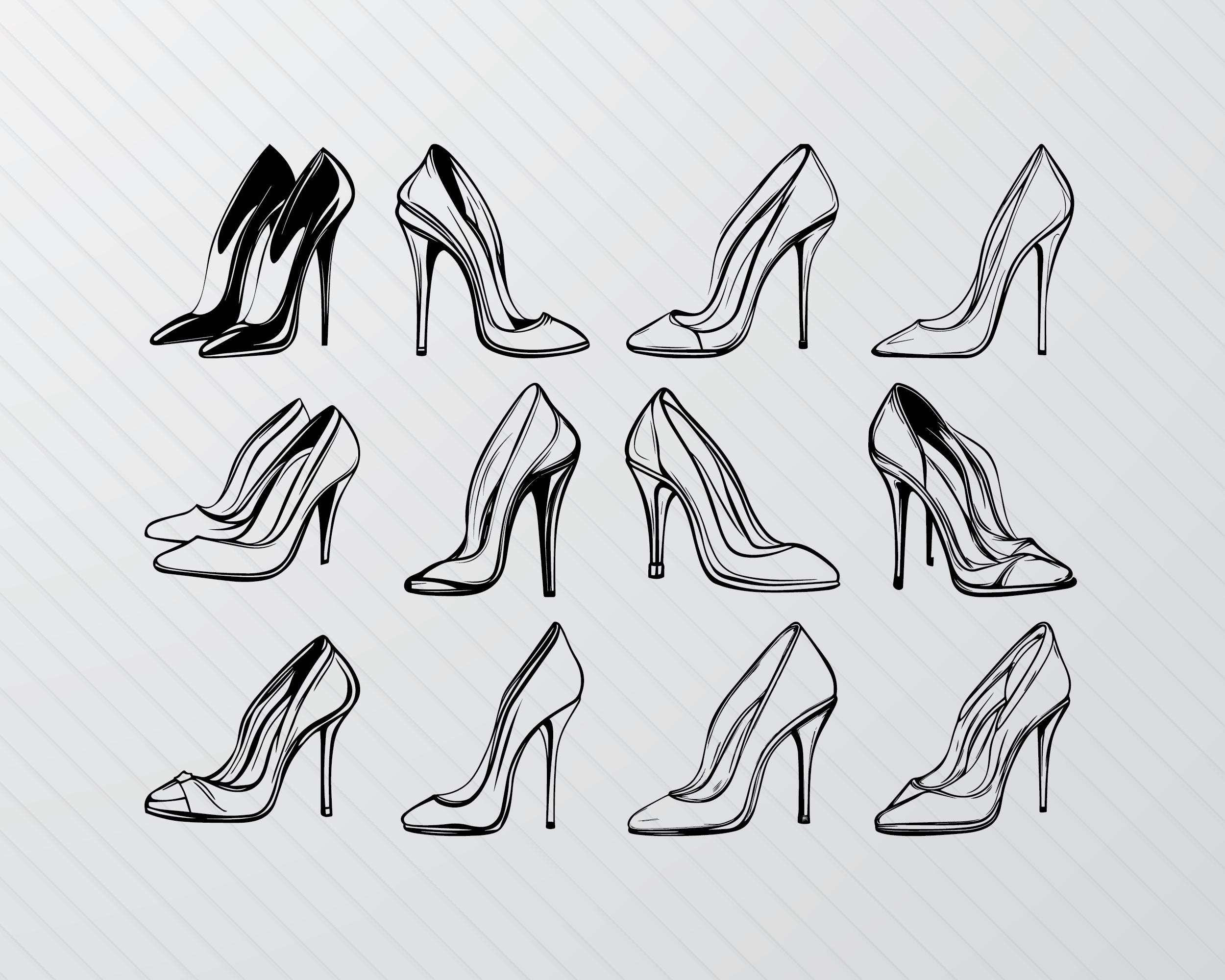 High Heels Silhouette SVG Bundle: Women's Shoe Outlines (PNG, Vector ...