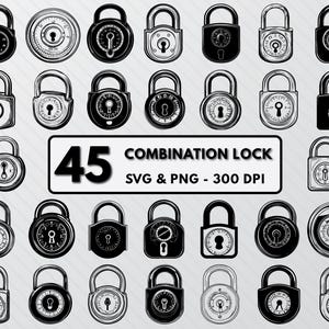 Combination Lock Silhouette, Combination Lock Svg Bundle, Lock Clipart ...