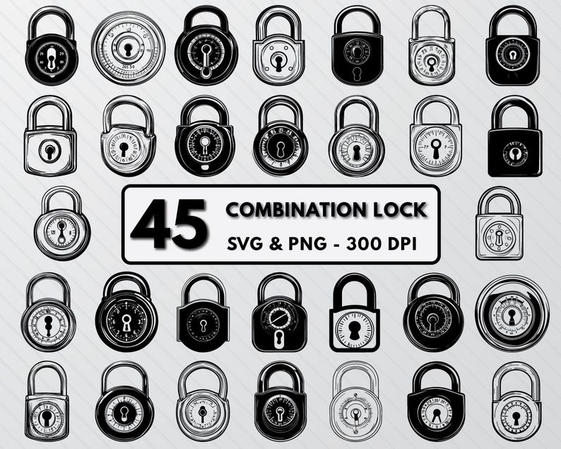 Combination Lock Silhouette, Combination Lock Svg Bundle, Lock Clipart ...