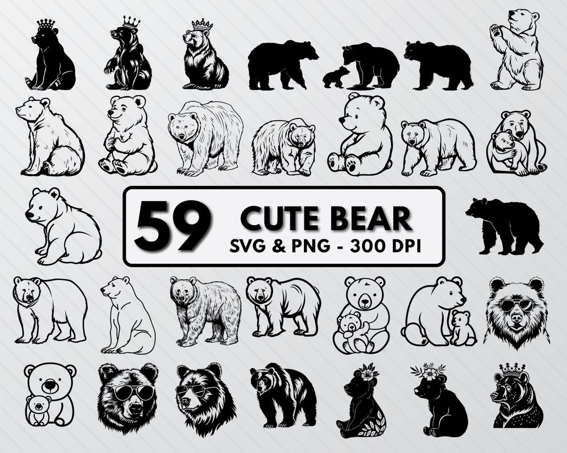 Bear Silhouette Svg, Bear Svg Cut File, Bear Clipart, Bear Png, Bear ...