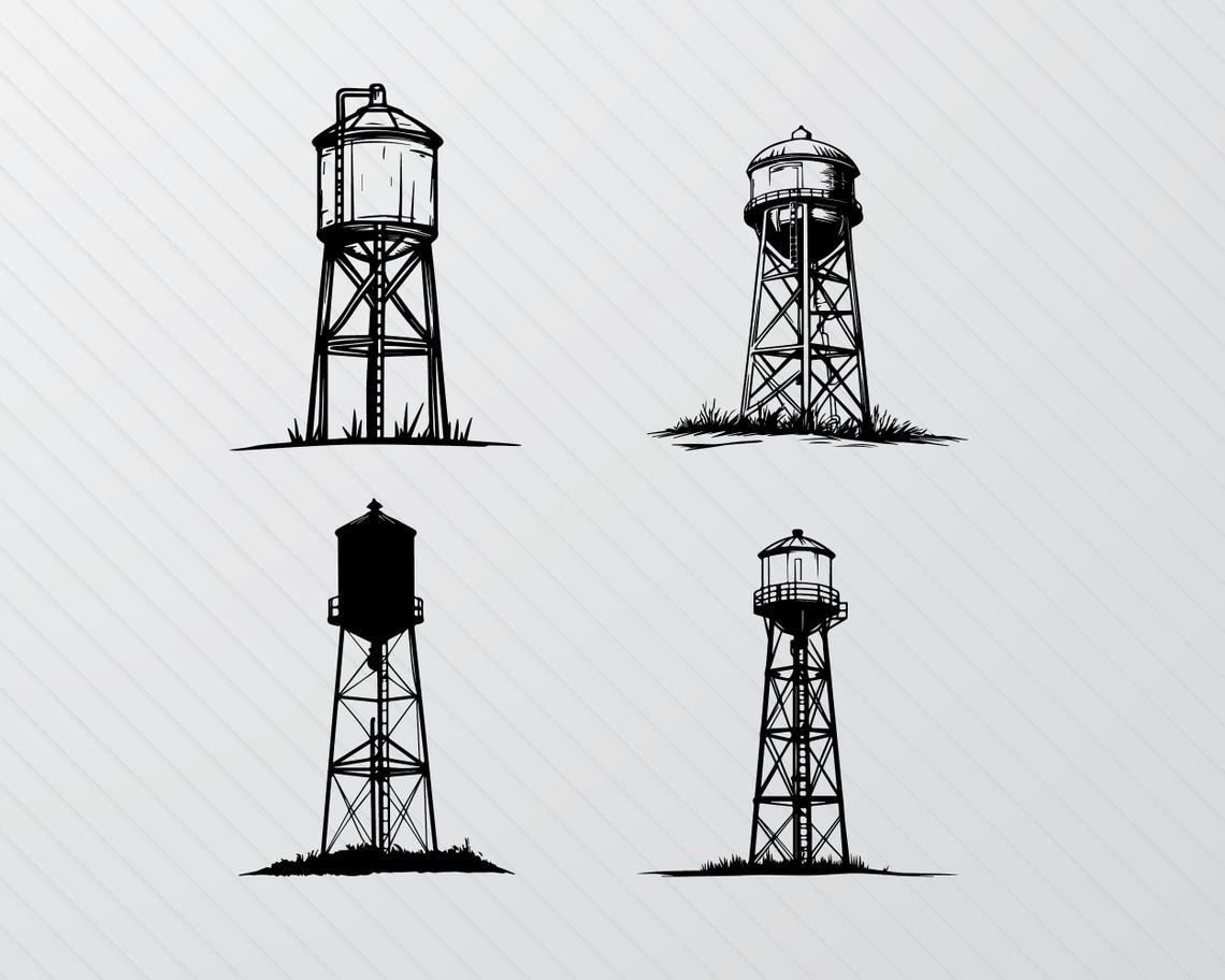 Water Tower Silhouette: Vector Art SVG, PNG Bundle - Etsy