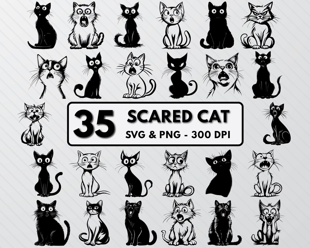 Scared Cat Silhouette Svg Bundle, Scared Cat Vector Art, Kitten Svg ...