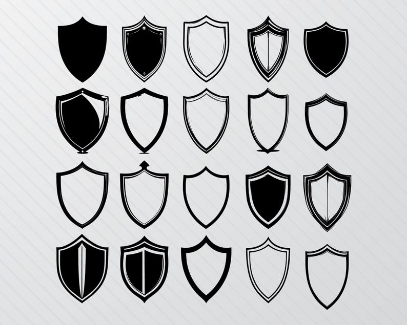 Shield Silhouette SVG Bundle: Black Outline Icons (PNG, SVG) - Etsy